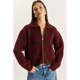 Dicker Jacquard-Strickcardigan mit Rei&szlig;verschluss