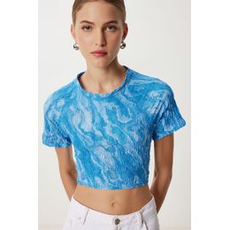 Abstraktes Druck Kurzarm Slim Fit Crop-Bluse