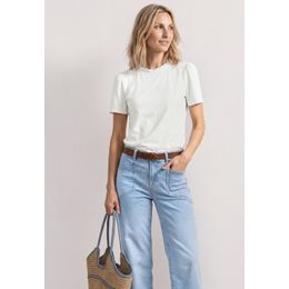 T-Shirt Street One, Damen, Gr. 38, sanftes wei&szlig;, Web, 48% Baumwolle, 48% Modal, 4% Elasthan, unifarben, normal normal, Rundhals, abgesteppt, Shirts T-Shirt, mit R&uuml;schendetails