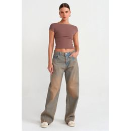 Damen Baumwolljeans mit weiten Beinen und mittlerer Taille