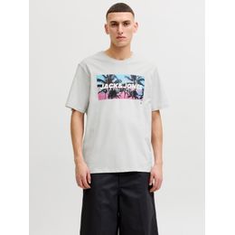 Jack & Jones Rundhalsshirt JACK & JONES "JJINDIANA TEE SS CREW NECK", Jungen, Gr. L, glacier gray, Jersey, Obermaterial: 100% Baumwolle, bedruckt, regular fit, Rundhals, Shirts Rundhalsshirt