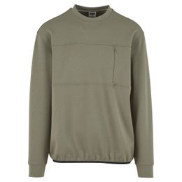 Rundhalspullover Urban Classics "Urban Classics Scuba Zip Pocket Crew", Herren, Gr. S, palegr&uuml;n, 95% Polyester, 5% Elasthan, unifarben, relaxed fit, Rundhals, Pullover Rundhalspullover