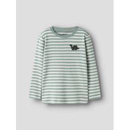 Langarmshirt name it "NMMVILLY LS SLIM TOP NOOS", Jungen, Gr. 104, gr&uuml;n milieu print:dinosaur, Jersey, Obermaterial: 100% Baumwolle, bedruckt, gestreift, slim fit normal, Rundhals, Shirts Langarmshirt, Baumwolle, slim fit