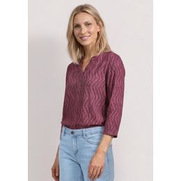 3/4-Arm-Shirt Street One, Damen, Gr. 34, blush berry, Stoff, 50% Modal, 50% Baumwolle, gemustert, normal normal, Rundhals, abgesteppt, Shirts 3/4-Arm-Shirt, Elastiksaum mit Knotendetail