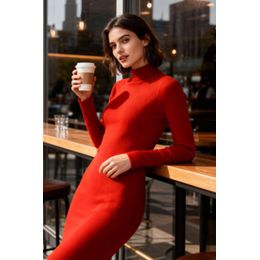 Rippstrick-Turtleneck Midi-Kleid