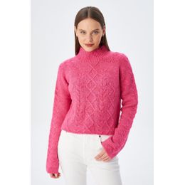 Rippstrick-Pullover mit Argyle-Muster und halbem Stehkragen