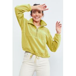 Oversized Halbrei&szlig;verschluss-Pl&uuml;sch Sweatshirt