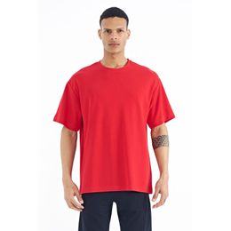 &Uuml;bergro&szlig;es Baumwoll-Mischgewebe Crew-Neck T-Shirt mit Aufn&auml;her