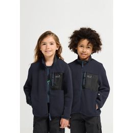 Fleecejacke Jack Wolfskin "LITE CURL FZ K", Jungen, Gr. 104, schwarz navy, Fleece, Pl&uuml;sch, Obermaterial: 100% Polyester. Futter: 100% Polyester, unifarben, Basic normal, Rundhals, elastischer Bund, Jacken Fleecejacke, atmungsaktiv, &Uuml;bergangsjacke, aufgesetzte Brusttasche mit Zipper
