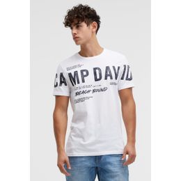 Rundhalsshirt CAMP DAVID, Jungen, Gr. M, wei&szlig;, Single Jersey, Material: 95% Baumwolle, 5% Elasthan, bedruckt, regular fit normal, Rundhals, eingesetzt gerader Abschluss, Shirts Rundhalsshirt, mit Baumwolle