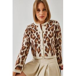 Leopardmuster Kurzer Cardigan mit Knopfverschluss