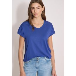V-Shirt Cecil, Damen, Gr. L (42), blau (deep river blau), Stoff, 50% Modal, 50% Baumwolle, unifarben, comfort fit normal, V-Ausschnitt, abgesteppt, Shirts, mit Spitzendetails