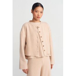 Damen Rippstrick Rundhalsknopf-Cardigan