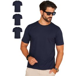 T-Shirt DAILY COTTON "Herren Basic Kurzarm Rundhals Shirt Crew-Neck O-Ausschnitt", Jungen, Gr. L, blau (navy), Obermaterial: 60% Baumwolle CO. 40% Polyester PES., Rundhals, Shirts T-Shirt, Herren Basic Kurzarm Rundhals Shirt Crew-Neck O-Ausschnitt