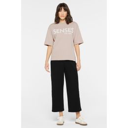 Rundhalsshirt SENSES.THE LABEL, Damen, Gr. L, beige (bleached sand), Single Jersey, Material: 100% Baumwolle, bedruckt, oversize normal, Rundhals, eingesetzt gerader Abschluss, Shirts Rundhalsshirt, aus Baumwolle
