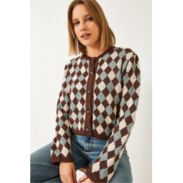 Gerippter Crop-Cardigan mit Knopfverschluss