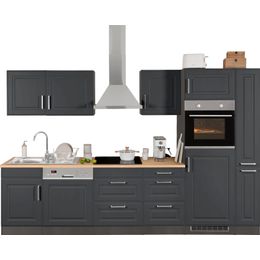 K&uuml;chenzeile KOCHSTATION "KS-Stockholm", grau (k&uuml;che: grau, front: grau, korpus: grafitfarben, arbeitsplatte: eichefarben sonoma), B:310cm T:60cm, Komplettk&uuml;chen-Sets, K&uuml;chenzeile, Breite 310 cm, wahlweise mit E-Ger&auml;ten,mit MDF-Fronten