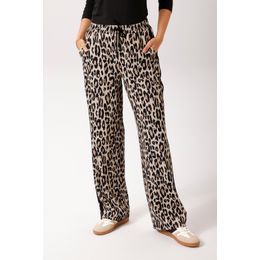 Schlupfhose Aniston CASUAL, Damen, Gr. 36, N-Gr, wollwei&szlig;, schwarz, beige, Jersey, Obermaterial: 95% Polyester, 5% Elasthan, bedruckt, gemustert, figurumspielend lang, Hosen Schlupfhose, im trendigen Leo-Muster - jedes Teil ein Unikat - NEUE KOLLEKTION