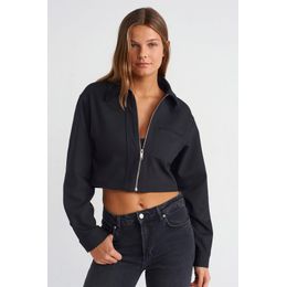 Damen Cropped Popeline Zip-Jacke