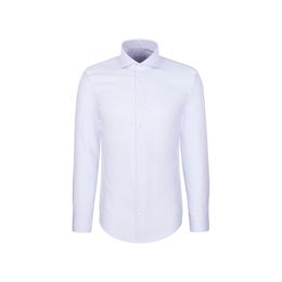 Businesshemd Seidensticker "Schwarze Rose", Herren, Gr. S (37), normale &Auml;rmell&auml;ngen, wei&szlig; (blau), 100% Baumwolle, Fischgratmuster, slim fit, 2-Knopf-Manschette, Hemden, Slim 1/1 Haifischkragen Fischgrat