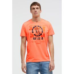Rundhalsshirt CAMP DAVID, Jungen, Gr. 4XL, neon flame, Single Jersey, Material: 100% Baumwolle, bedruckt, regular fit normal, Rundhals, eingesetzt gerader Abschluss, Shirts Rundhalsshirt, aus Baumwolle