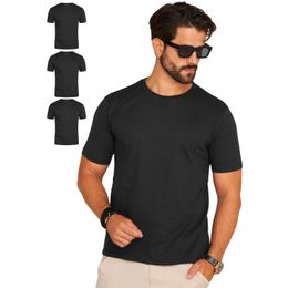 T-Shirt DAILY COTTON "Herren Basic Kurzarm Rundhals Shirt Crew-Neck O-Ausschnitt", Jungen, Gr. L, schwarz, Obermaterial: 60% Baumwolle CO. 40% Polyester PES., Rundhals, Shirts T-Shirt, Herren Basic Kurzarm Rundhals Shirt Crew-Neck O-Ausschnitt