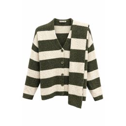 Gestreifter V-Ausschnitt Knopf-Front Strickcardigan