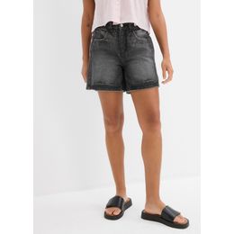 Shorts bonprix, Damen, Gr. 36, N-Gr, schwarz (schwarz denim used (l&auml;nge: regul&auml;r)), Obermaterial: 100% Baumwolle, loose fit, Hosen Shorts, Loose Fit, aus Baumwolle, mit vorverlegter Naht