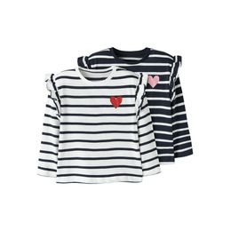 T-Shirt name it "NMFTOVELINA 2P LS NREG TOP PB", M&auml;dchen, Gr. 104, schwarz sapphire pack:with hellwei&szlig;, Jersey, Obermaterial: 100% Baumwolle, gestreift, regular fit normal, Rundhals, Shirts T-Shirt