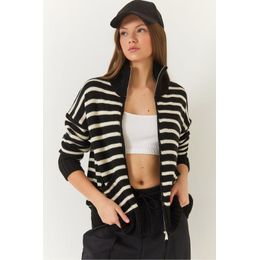 Gestreifter Strick-Cardigan mit Rei&szlig;verschluss und Taschen