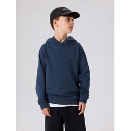 Kapuzensweatshirt NAME IT "NKMVIMO LS SWEAT W HOOD BRU NOOS", Jungen, Gr. 116, blau (schwarz sapphire), Sweatware, Obermaterial: 60% Baumwolle, 40% Polyester, unifarben, regular fit normal, Rundhals, Rippb&uuml;ndchen, Sweatshirts, Baumwollmischung, regular fit