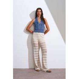 Damen Hohe Taille Weite Streifenstrickhose