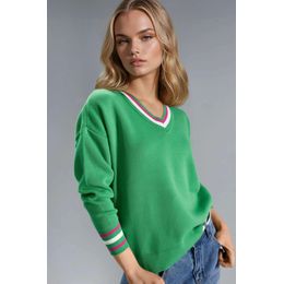 V-Ausschnitt Gestreifter Strickpullover