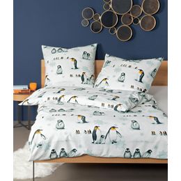 Bettw&auml;sche Janine "DAVOS 65103", blau (eisblau), B/L: 155cm x 200cm, 1 Stk., 1 Stk., Feinbiber, B/L: 80cm x 80cm, 2 Stk., Feinbiber, Obermaterial: 100% Baumwolle, Bettw&auml;sche, Bettw&auml;sche, mit Rei&szlig;verschluss