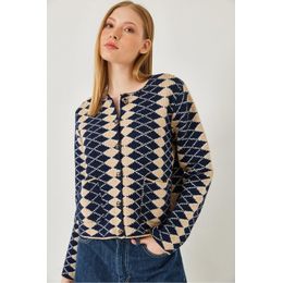 Rippstrukturiertes, gemustertes Kurzes Cardigan mit Knopfverschluss