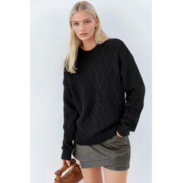 &Uuml;bergro&szlig;er Jacquard-Strickpullover mit Rundhalsausschnitt