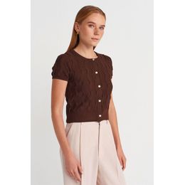 Damen Kurz-Jacquard-Button-Cardigan