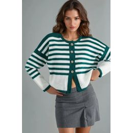 Gestreifter Strickcardigan mit Knopfverschluss
