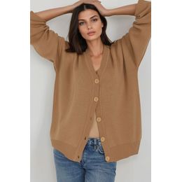 Oversized Rippstrick V-Ausschnitt Knopf-Cardigan
