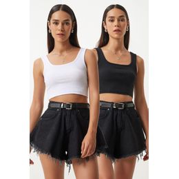 Slim Fit Ripp-Top mit Quadratkragen