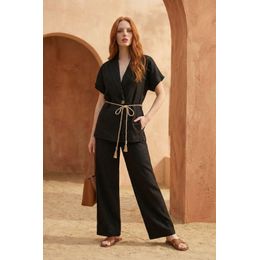 V-Ausschnitt Knopfleistenbluse & Hochtaillierte Hose Zweiteiliges Set