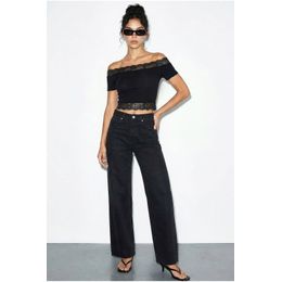 Schulterfreie, spitzenverzierte Crop-Bluse