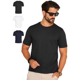 T-Shirt DAILY COTTON "Herren Basic Kurzarm Rundhals Shirt Crew-Neck O-Ausschnitt", Jungen, Gr. L, bunt (schwarz_navy_wei&szlig;), Obermaterial: 60% Baumwolle CO. 40% Polyester PES., Rundhals, Shirts T-Shirt, Herren Basic Kurzarm Rundhals Shirt Crew-Neck O-Ausschnitt