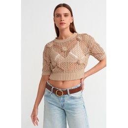 Damen Strukturierter Kurzpullover mit Rundhalsausschnitt