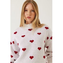 Pullover mit Herzmuster im entspannten Schnitt