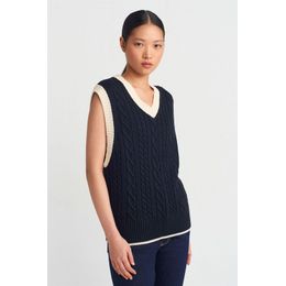 Damen V-Ausschnitt Sweater-Weste mit Zopfmuster