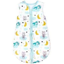 Babyschlafsack TUPTAM "Kugelschlafsack Baby Ganzjahres Schlafsack &Auml;rmellos Wattiert" Gr. 104, beige (b&auml;r auf wolke gelber mond), Schlafs&auml;cke, Baby, L: 110cm, Obermaterial: 100% Baumwolle CO., L:110cm