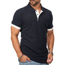 Poloshirt DAILY COTTON "Daily Cotton Poloshirt in Kurzarm als Freizeit Polo T-Shirt - Polo-Hemd f&uuml;r Herren", Jungen, Gr. L, blau (navy, wei&szlig;), Obermaterial: 100% Baumwolle CO., B&uuml;ndchen kontrastfarben, Shirts, M&auml;nner Polohemd im Regular-Fit in Piqu&eacute;-Qualit&auml;t