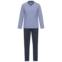 Schlafanzug Ammann "Schlafanzug lang Men / Nightwear", Herren, Gr. 102, blau (schwarz saphir), Obermaterial: 100% Baumwolle CO., Homewear-Sets Schlafanzug