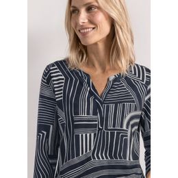3/4-Arm-Shirt Street One, Damen, Gr. 34, schwarzest blau, Stoff, 50% Modal, 50% Baumwolle, gemustert, normal normal, Rundhals, abgesteppt, Shirts 3/4-Arm-Shirt, Elastiksaum mit Knotendetail